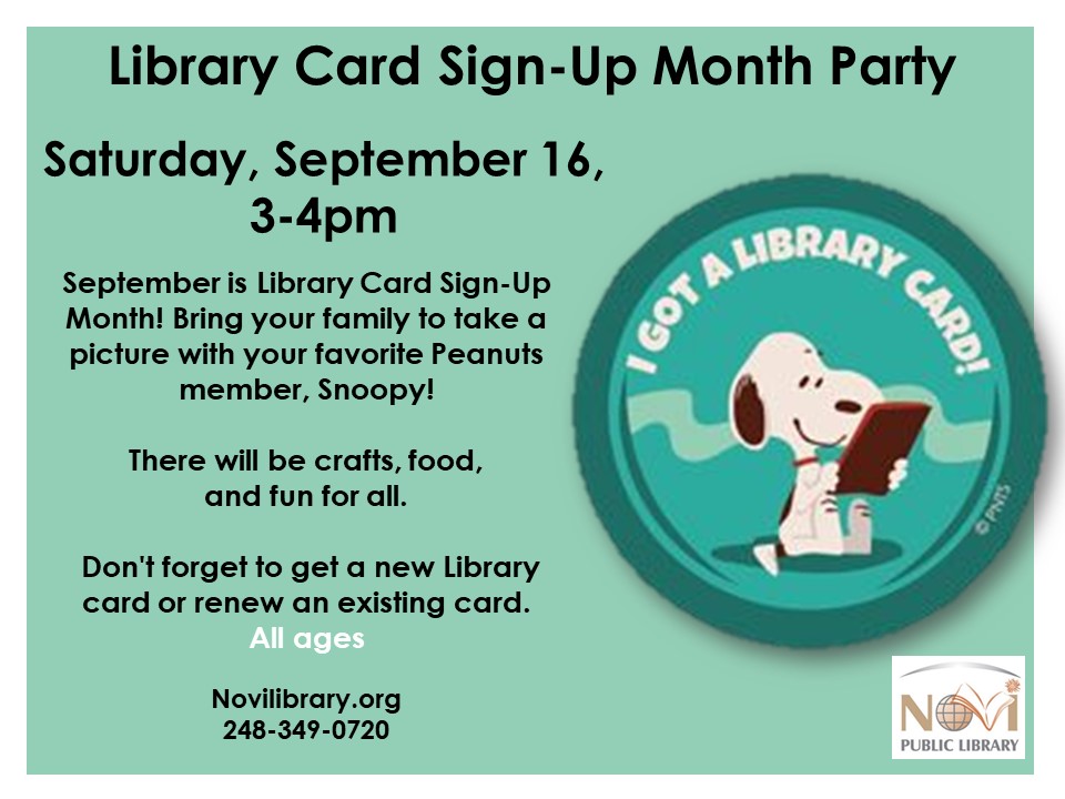 Library Card Sign-Up Month Party - Saturday, September 16, 2017, 3:00 ...
