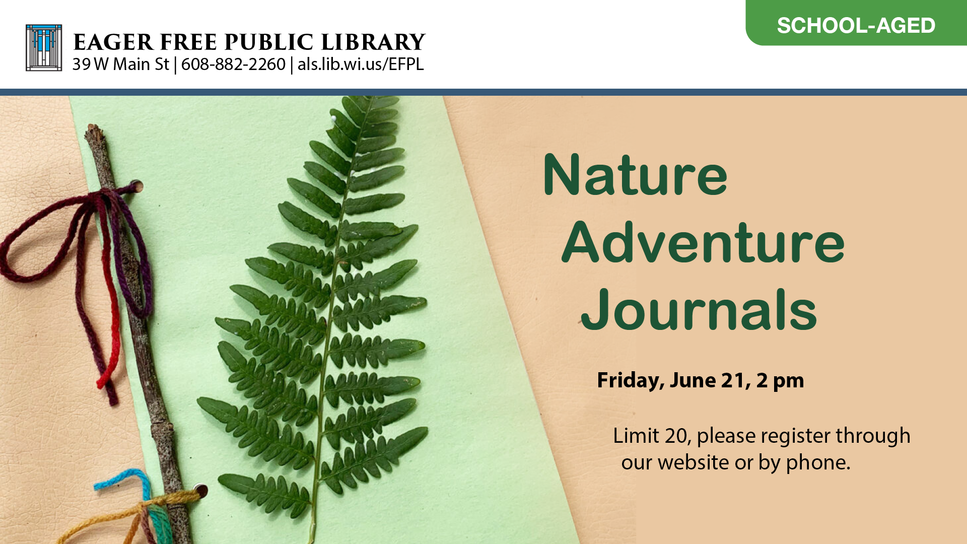 Nature Adventure Journals - Friday, June 21, 2024, 2:00 PM - Eager Free ...
