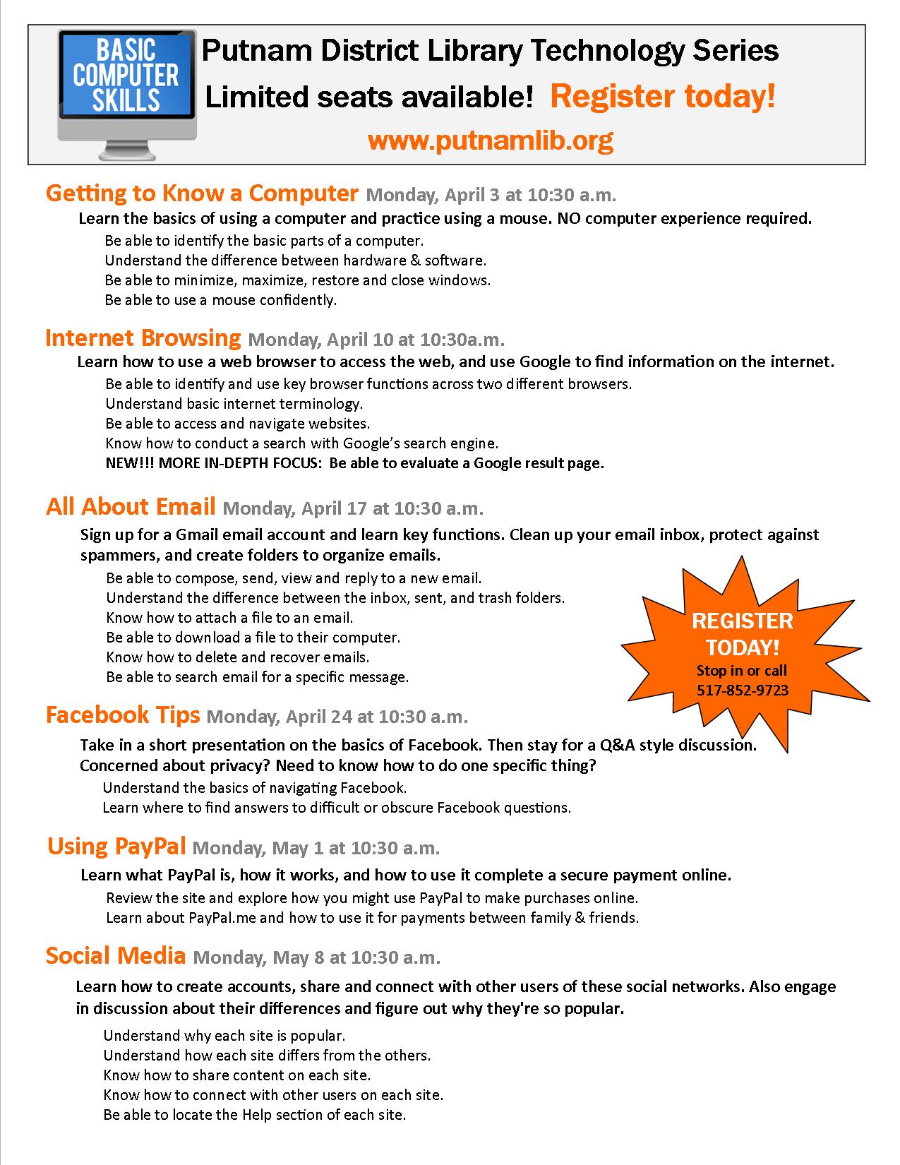Computer Basics: Social Media - Monday, May 8, 2017, 10:30 AM - Putnam ...
