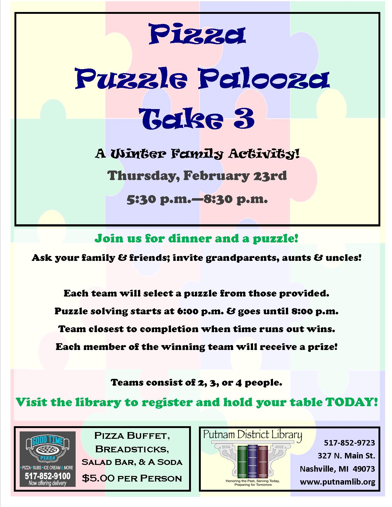 Pizza Puzzle Palooza Take 3 - Thursday, February 23, 2017, 6:00 PM ...